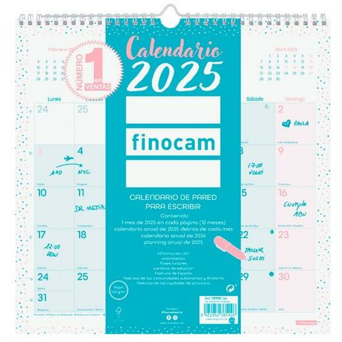 Wall calendar Finocam CHIC Turquoise Paper 2025 30 x 30 cm - getpenspot.com